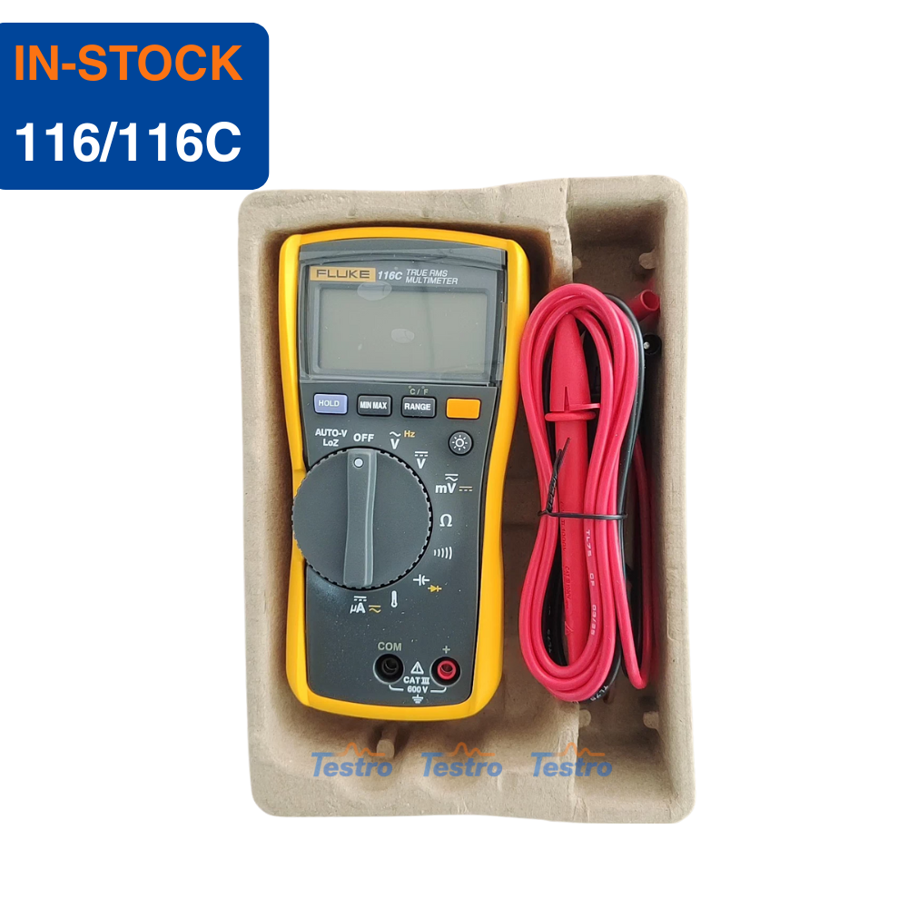 Fluke 116/116C True-RMS HVAC Multimeter, 600V, 6000 Count, Thermometer ...